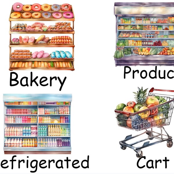 Watercolor Grocery Store Clipart Set of 25 Files With Instant Download ...