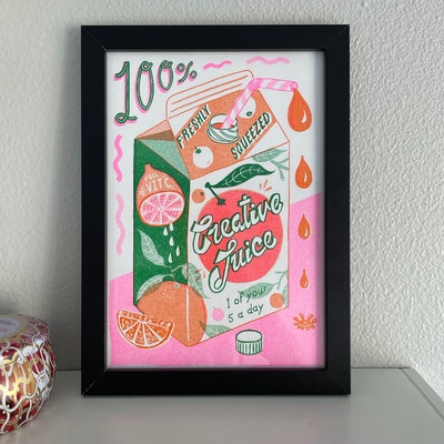Creative Juice A5 Risograph Print, Orange Juice Wall Art - Etsy