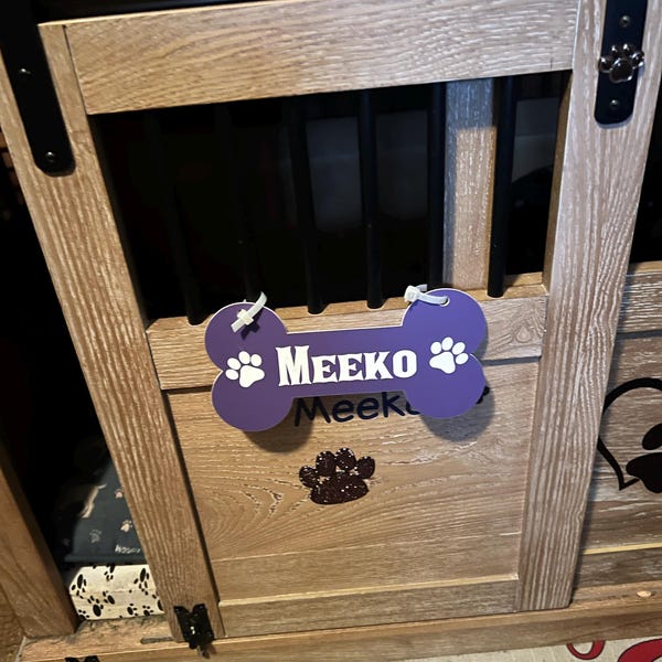 Dog Name Plate, Kennel Crate Pet Tag, Dog Bone Doghouse Sign, Laser ...