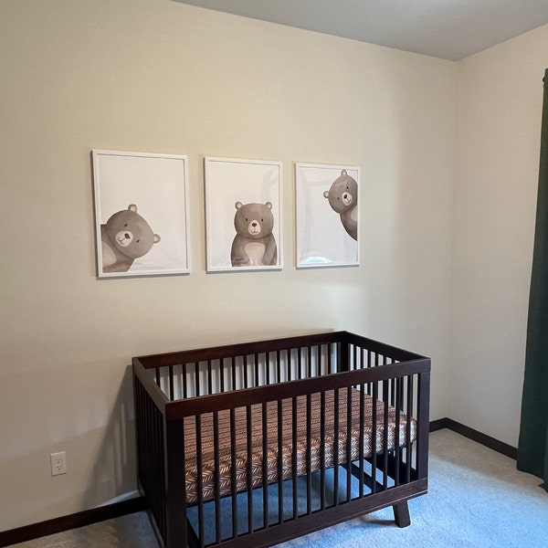 Peeking Bear Nursery Print, Peekaboo Bear Nursery Decor, Neutral ...