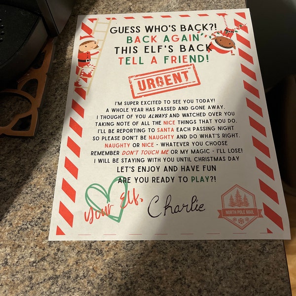 Elf Welcome Back Letter | First New Elf | Christmas | Printable Instant ...