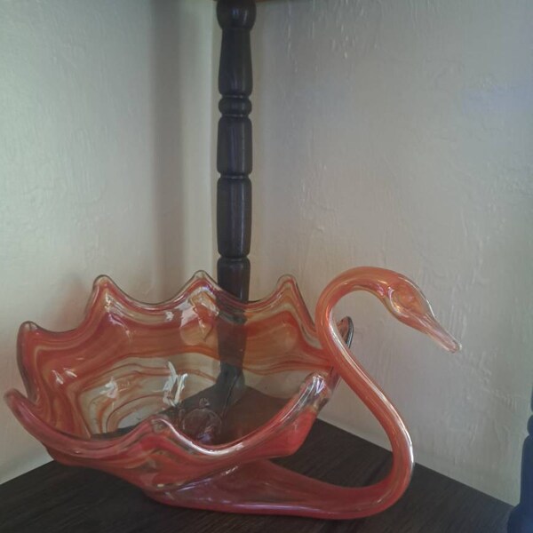 Art Glass Kiln Formed Decorative Ruffle Bowl. Wispy Colors of Blue ...