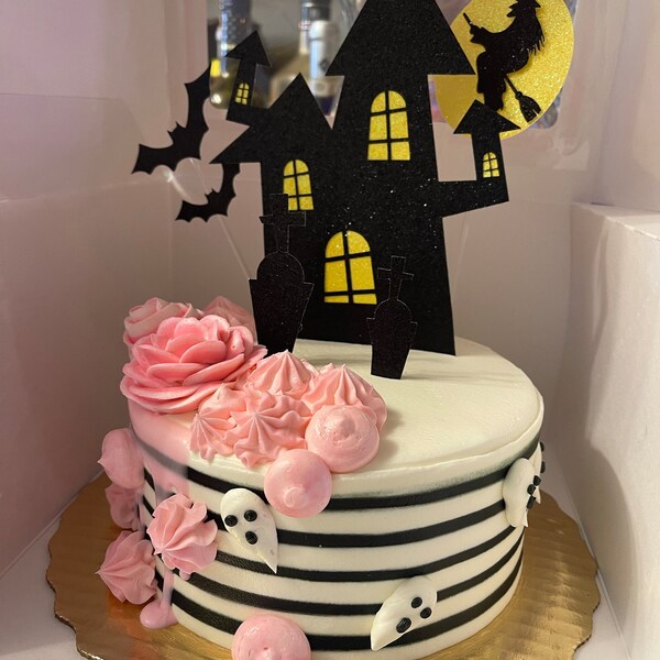 Haunted House Cake Topper: Spooky House, Witch, Full Moon, Custom Cake ...