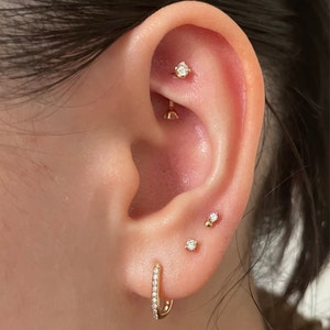 14k Solid Gold Rook Piercing,daith,internally Threaded Curved Barbell.2 ...