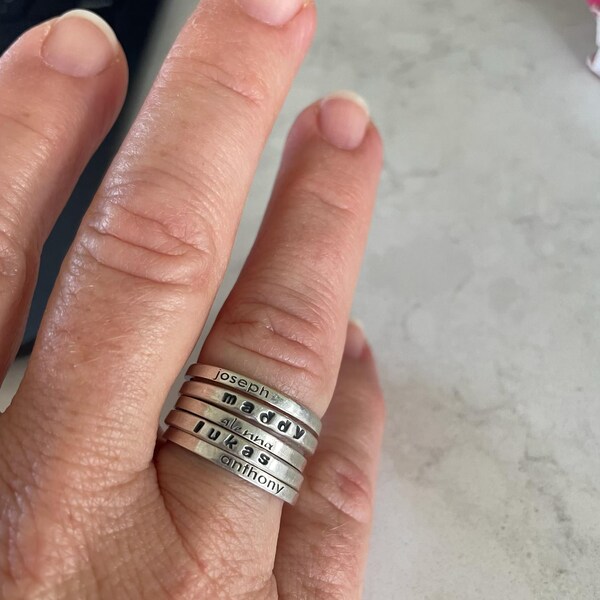 Personalized Stackable Ring Set, Mom Gift, Kids Name Rings ...