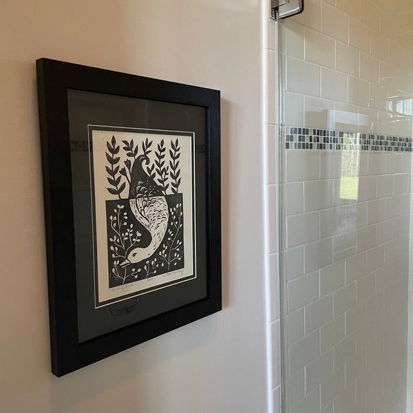 Linocut Block Print With Diving Duck, Contemporary Wall Art - Etsy