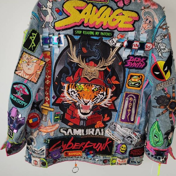 Dark Synth Synthwave Embroidered Patches Vibrant Color - Pink and ...