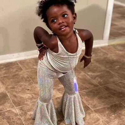 Girls Peach Daisy Floral Halter and Bell Bottom Set, Halter Set, Halter ...