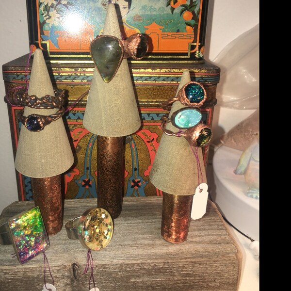 Ring Display in Weathered Wood With Distressed Copper - Ring Display ...