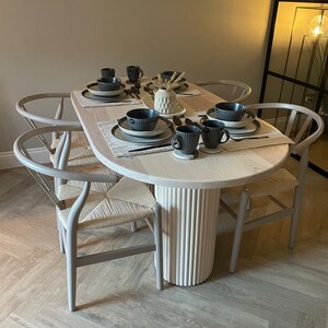 Bespoke Scandi Style Solid Wood Oval Dining Table With Ribbed Pillar ...