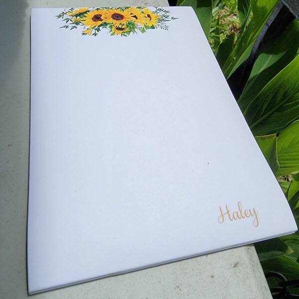 Personalized Notepad, SUNFLOWER, Floral Notepad, Personalized ...