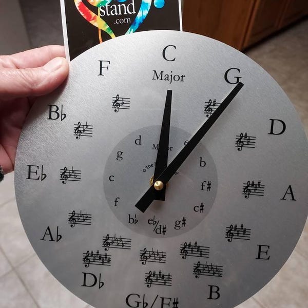 Brushed Aluminum Round Music Wall Clock, Music Symbols Clock, Gift for ...