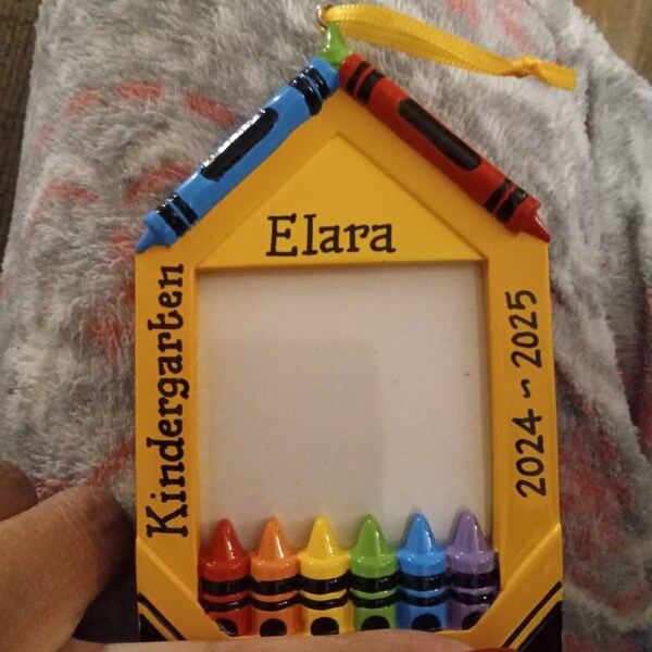 Crayon Picture Frame School Grades Personalized Christmas Ornament-prek ...
