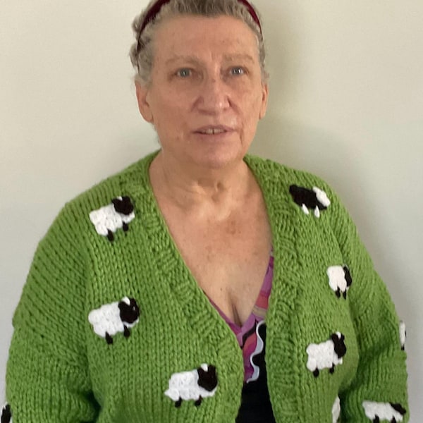 Sheep Blue Cardigan, Trendy Chunky Sweater, Black Sheep on Whites ...