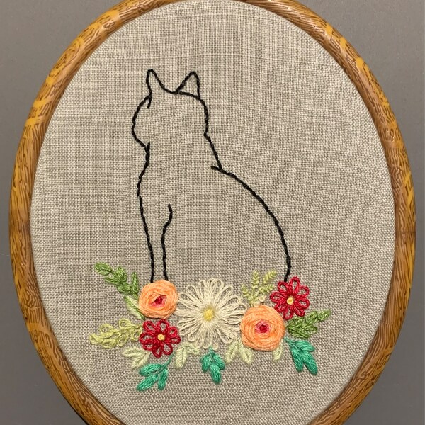 Flower Cat Embroidery PDF Pattern, Cat Hand Embroidery Design, Floral ...
