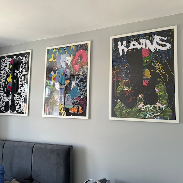 Kaws Poster, Set of 3 Graffiti Kaws Prints, Hypebeast Graffiti Kaws ...