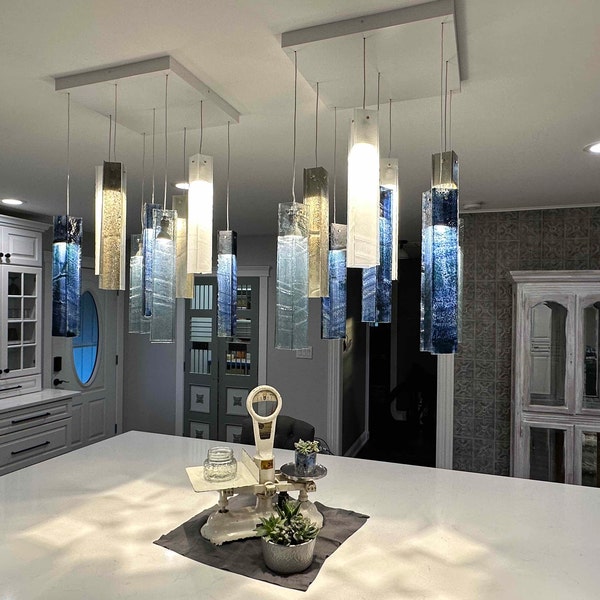 Sea Glass, Kitchen Décor. Blown Glass Pendant Lights for Kitchen Island ...