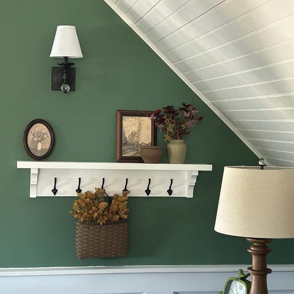 Corbel Shelf With Vintage Style Coat Rack Hooks With 4, 5-1/2 or 7-1/4 ...