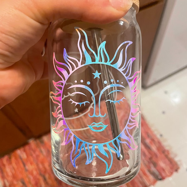 Boho Rainbow Beer Can Glass Cup,aesthetic Iced Coffee Glass Cup ...