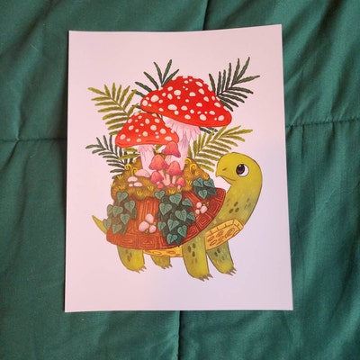 Mushroom Plant Turtle Illustration Print 8by10, 8.5 by 11, Wall Art ...