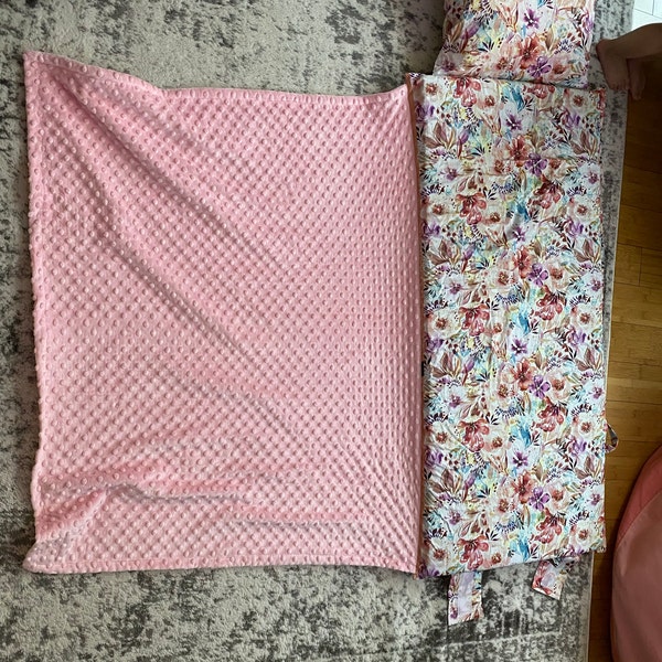 Watercolor Pink Rain Garden Floral Kids Nap Mat and Pink Minky Dot ...