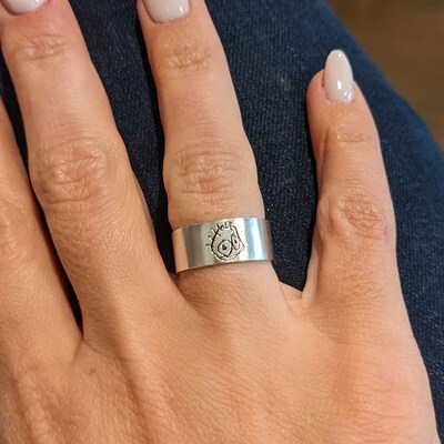 Children Artwork Ring Personalized Kid Drawing Ring in Sterling Silver ...