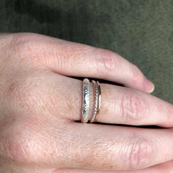 Sterling Silver and Rose Gold Stacking Rings, Knuckle Rings - Midi ...