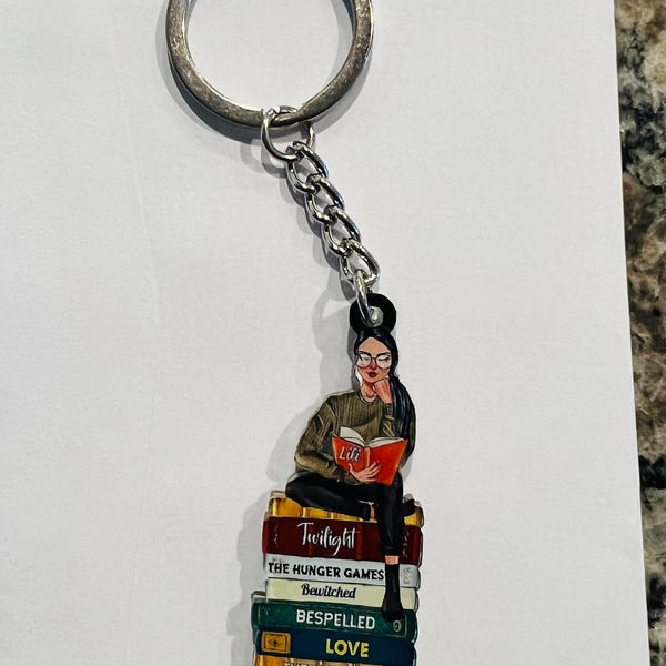 Personalized Girl Reading Book Acrylic Flat Keychain, Custom Book ...