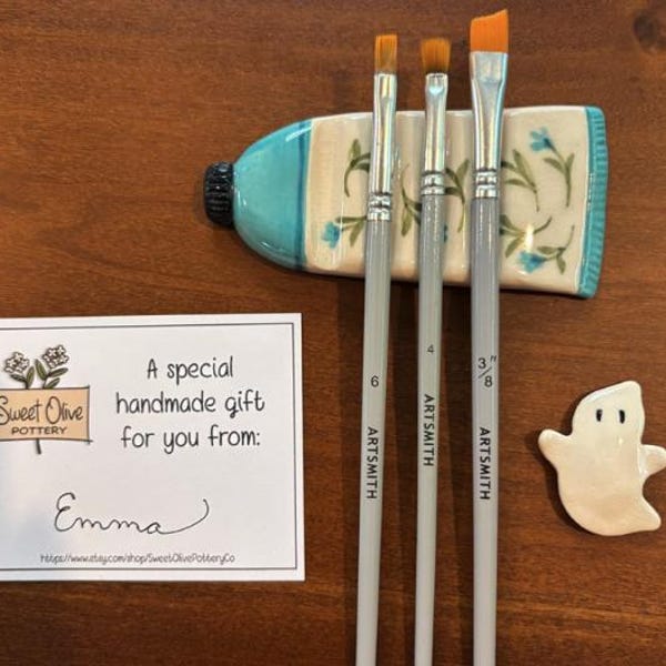 Handmade Ceramic Brush Rest: Paint Tube With Flower Accents - Etsy