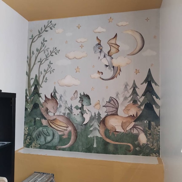 Dragon Kids Wallpaper – Mural With Dragons and Clouds | Custom Size ...