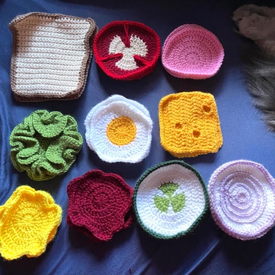 Crochet Pattern Sandwich Coaster Set Crochet Lettuce, Fried Egg ...
