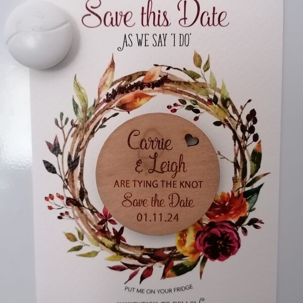 Save the Date Round Magnet With Cards, Autumn Fall Wedding Kraft Save ...