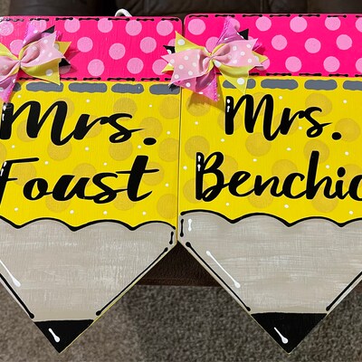 Personalized TEACHER PENCIL SIGN Name Plaque School Class - Etsy