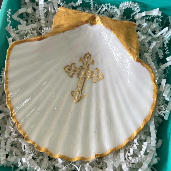 Religious Scallop Shell Trinket Dish With 24 K Hand-painted Border - Etsy