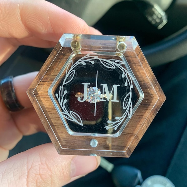 Hexagon Mini Flip Ring Box W Clear Acrylic Lid - Single Ring Engagement ...