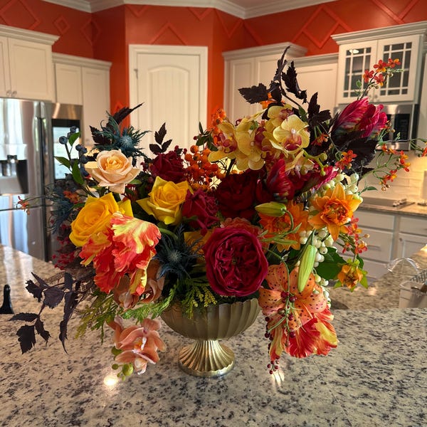 Realistic Red Orange Fake Flower Bouquet, Real Touch Roses, Outdoor ...