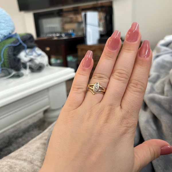 14K Gold Chevron Ring, Solid Gold Wedding Band, Stacking Ring, Wing ...