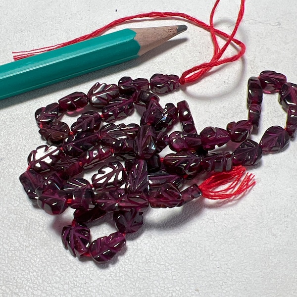 SPECIAL OFFER! Garnet Carved Smooth Pear Beads, Garnet Carving Leaf ...