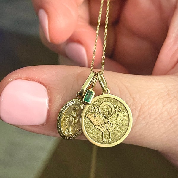 Real 14k Solid Gold Moth Necklace, Personalized Moth Pendant, Dainty ...