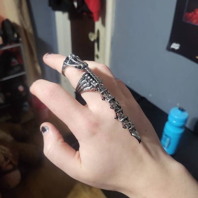 Adjustable Four Bohemian Punk Finger Rings Silver Color With Chains ...