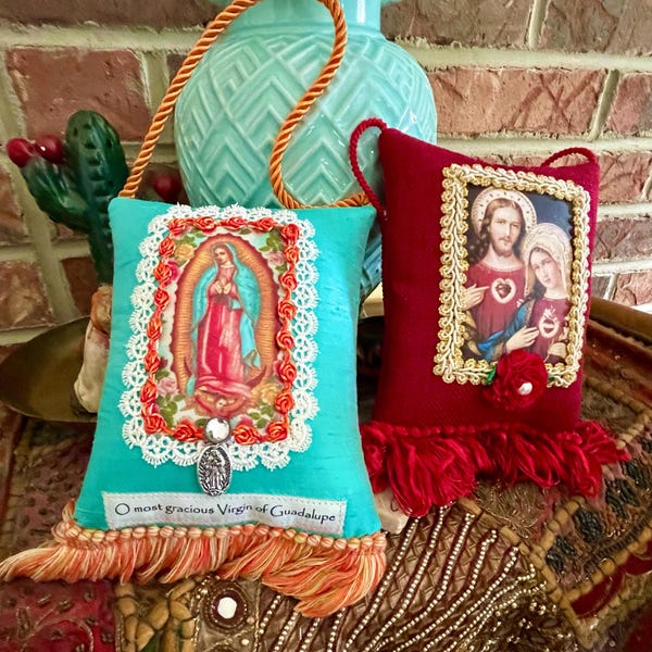 Blessed Mary Gray Silk Scented Sachet...madonna Hanging Door Pillow ...