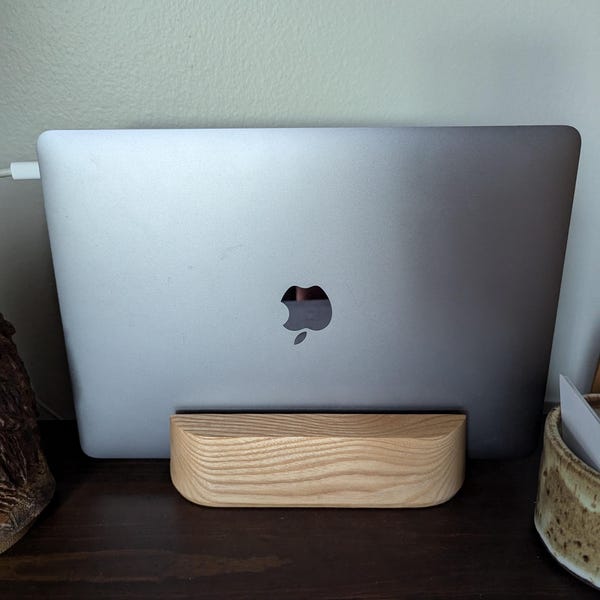 Wood Vertical Laptop Stand for Desk Setup, Dual Laptop Holder for Desk ...