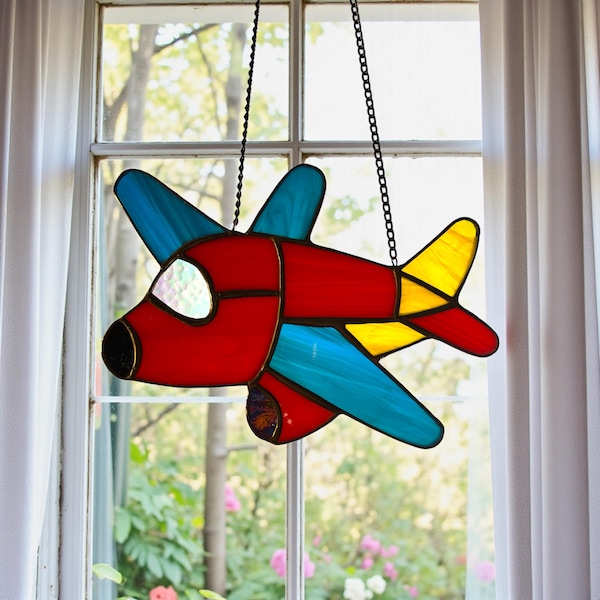 Pattern Colorful Airplane Stained Glass PDF, Kids Plane Stained Glass ...
