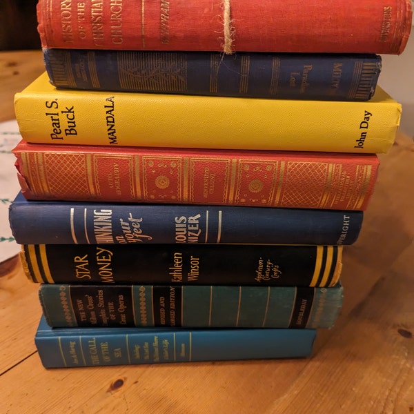 Set of 8 Vintage Books Mixed Decorative Customizable by Colors Aesthetic Décor Bookshelf Library ...