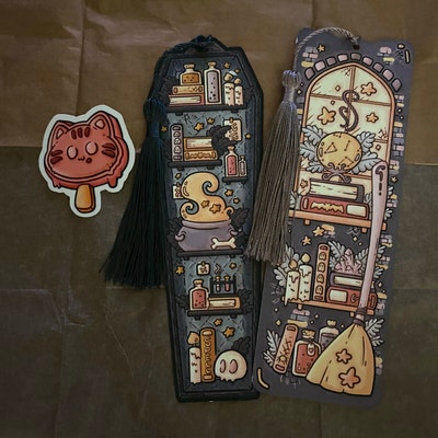2x6 Witch Library Halloween Bookmark With Tassel, Spooky Aesthetic ...