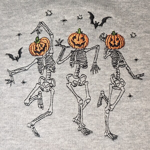 Dancing Skeletons Embroidery Design, Halloween Pumpkin Face Skeleton ...