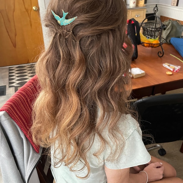 Aqua Flying Sparrow Hair Comb - Golden Turquoise Patina Large Sparrow ...