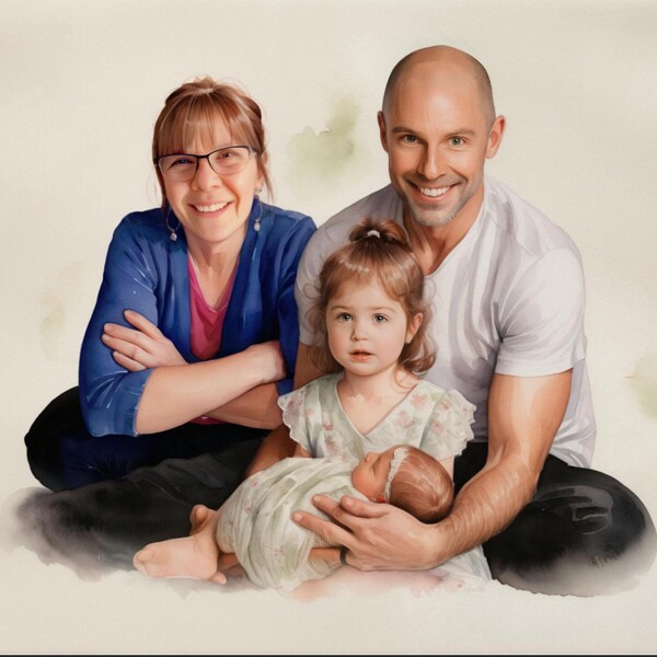 Custom Memorial Drawing, Add Deceased Loved One, Family Portrait ...