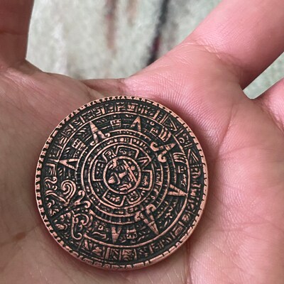 Aztec Sun Stone Calendar Copper Worry Coin - Etsy