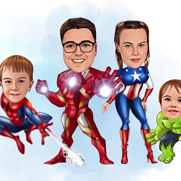 Custom Family Cartoon Portrait, Custom Family Portrait, Personalized ...